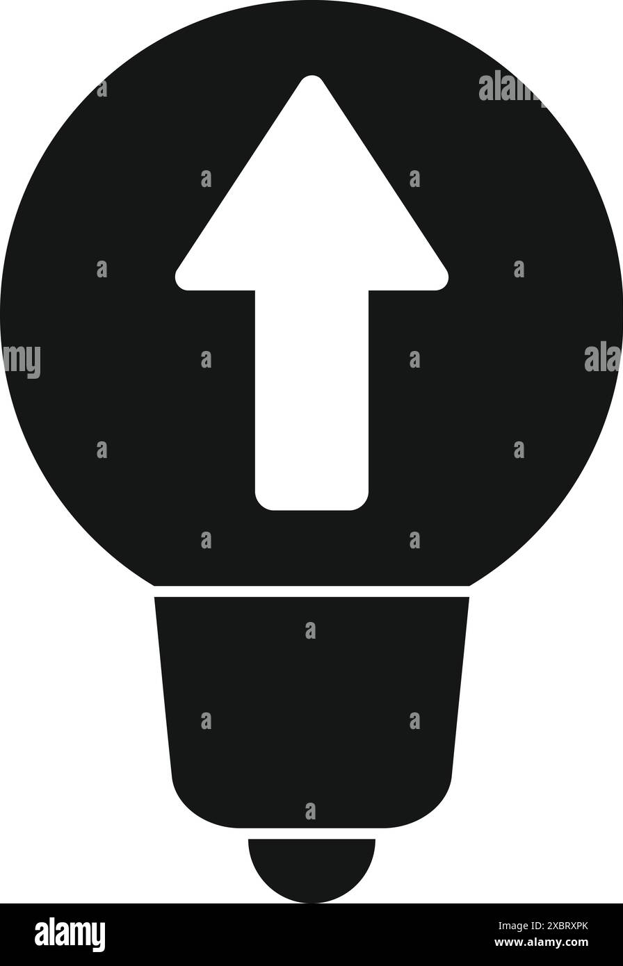 Black and white icon of a light bulb with an arrow in the center ...