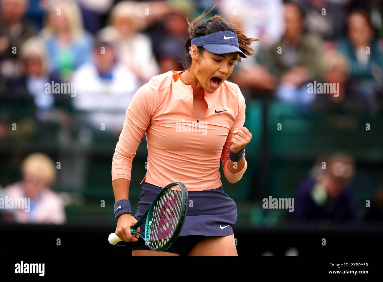 Emma Raducanu celebrates a point against Daria Snigur on day four of ...