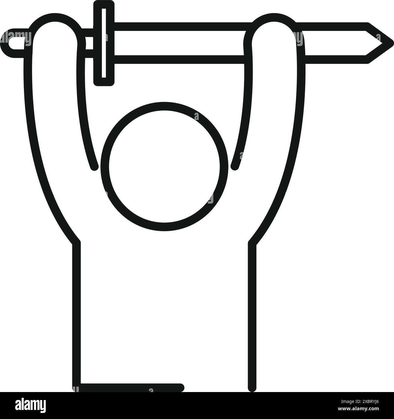 Line art icon of a stick figure character raising a sword in the air ...