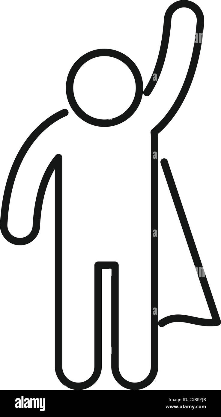 Superhero raising his hand, wearing a cape, simple character design ...
