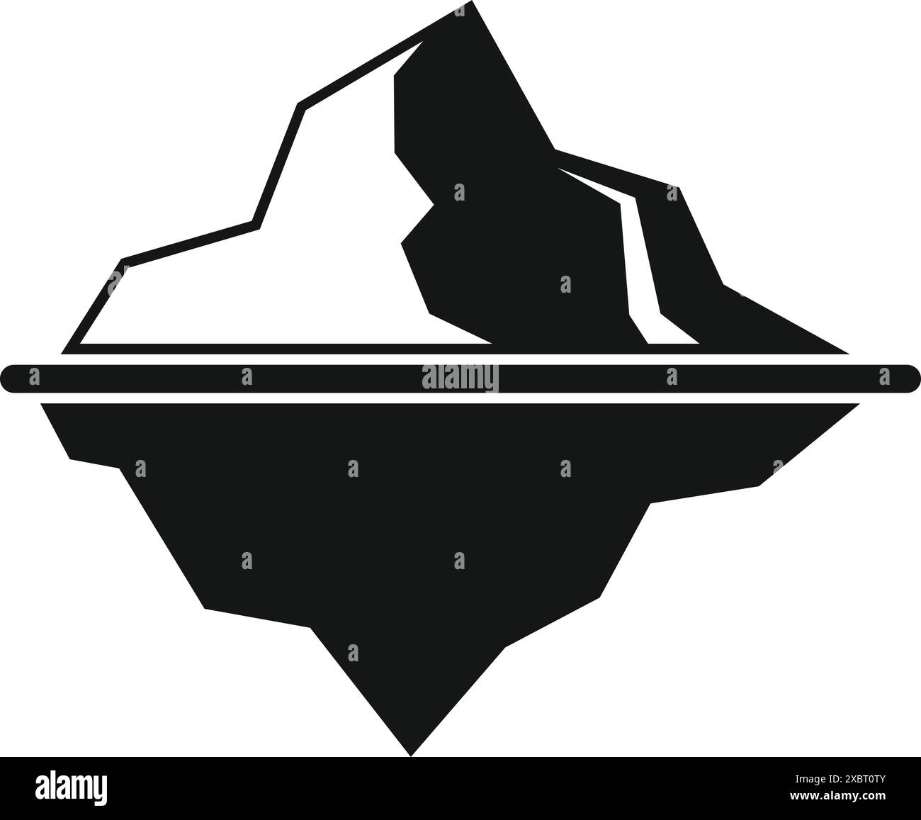 Black silhouette icon of an iceberg floating on water surface showing ...