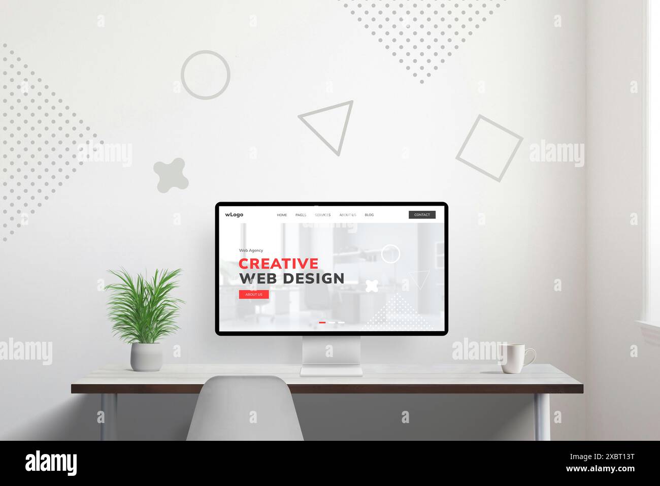 Web design studio presentation on modern computer display on work desk ...