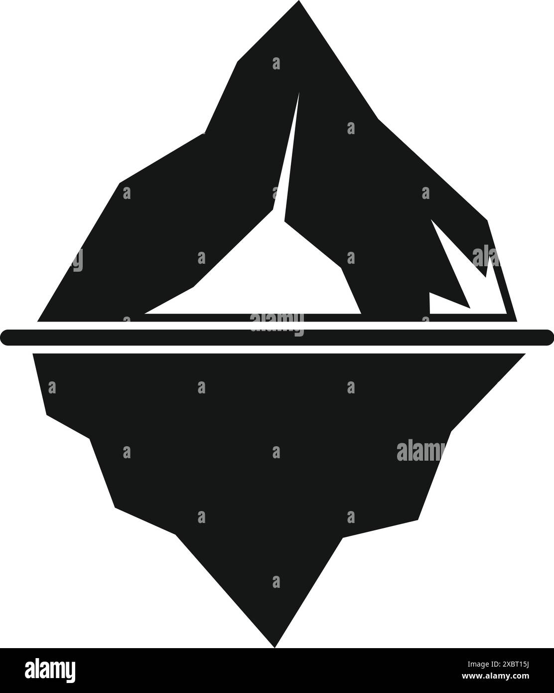 Simple black and white icon of an iceberg floating with a small part ...