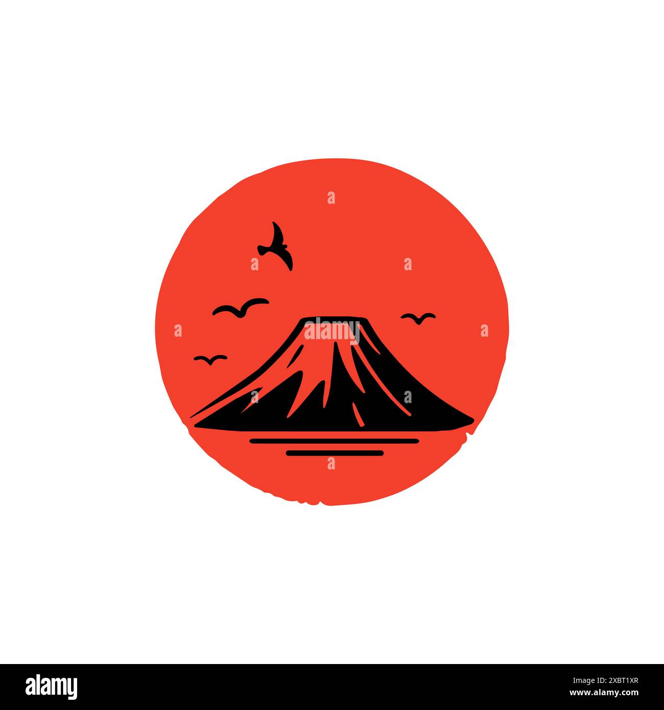 Japan minimal mountain on red circle flag. Asian japan flag mountain ...