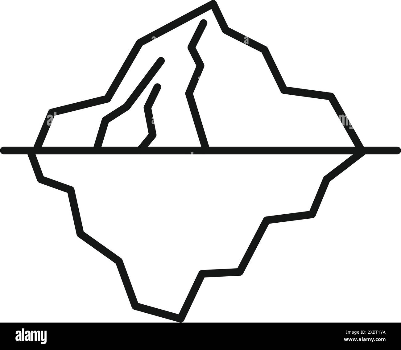 Simple line art icon of an iceberg floating with a larger portion ...
