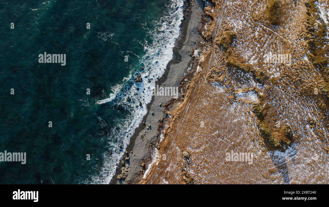 Aerial Top View of Rocky Shoreline with Ocean Waves Stock Photo - Alamy