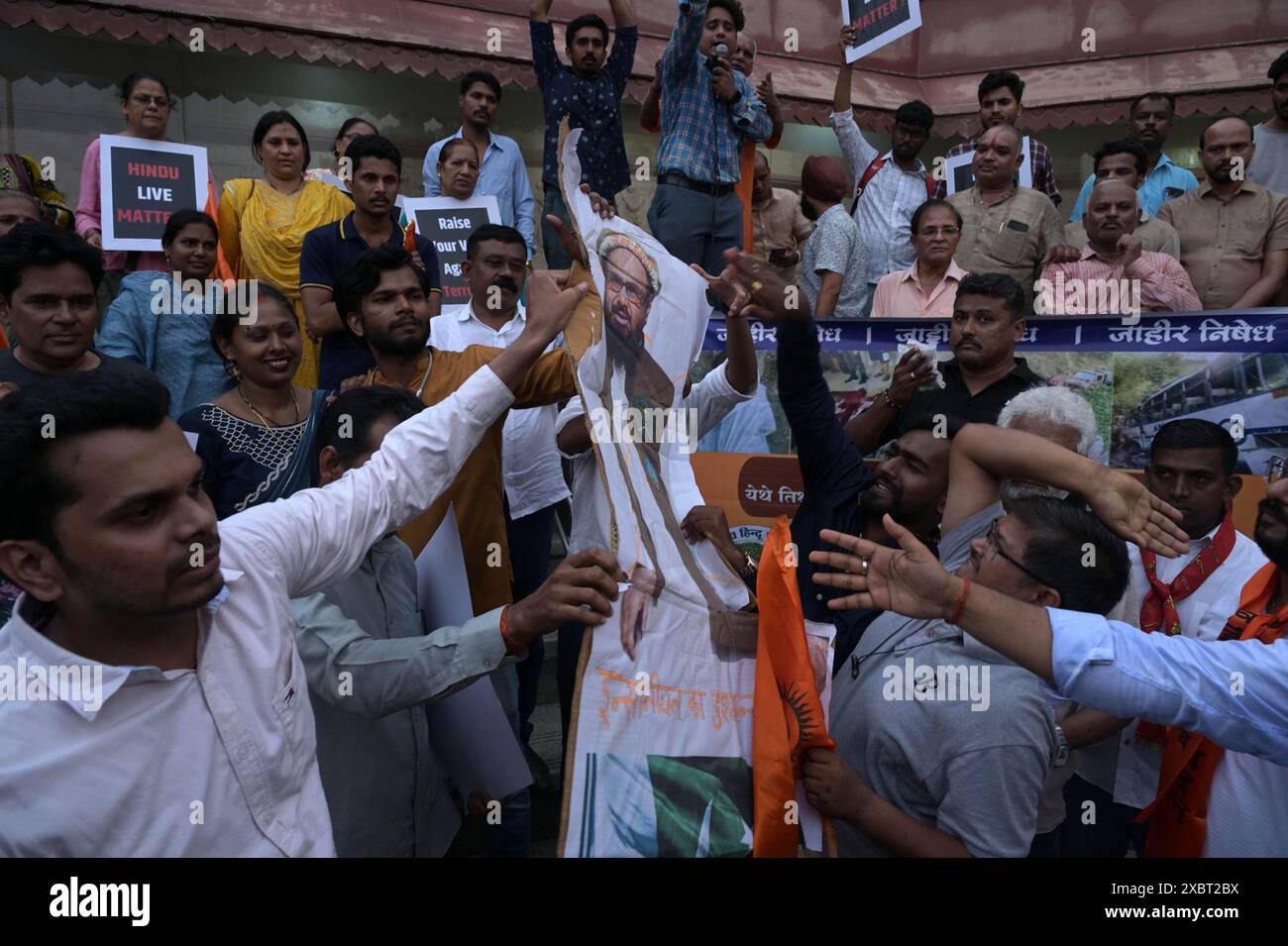 NAVI MUMBAI, INDIA - JUNE 12: Bajrang Dal (VHP) protest against J&K ...