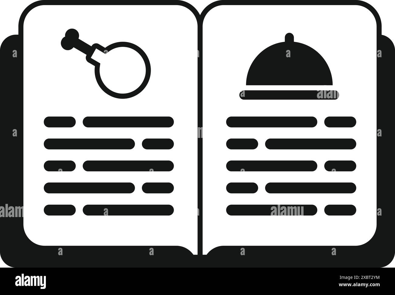 Open recipe book showing chicken leg and cloche icons, concept for ...