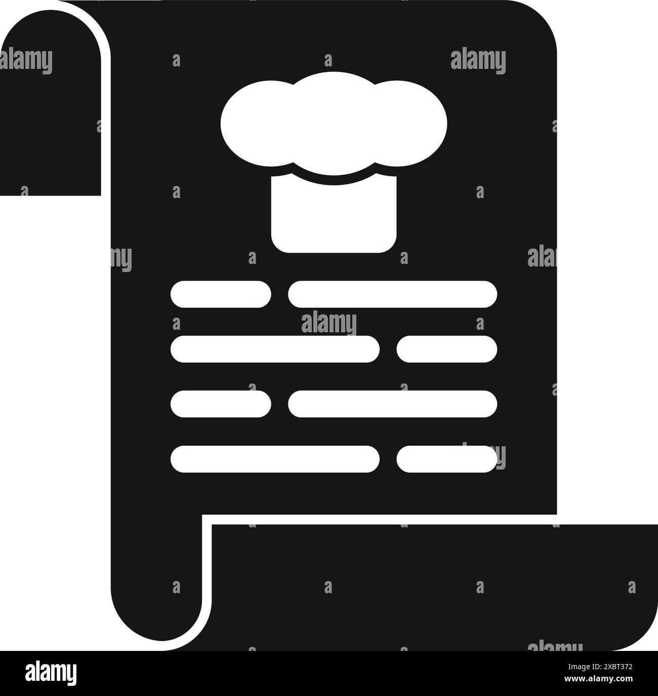 Simple black icon of a recipe scroll with a chef hat, representing ...