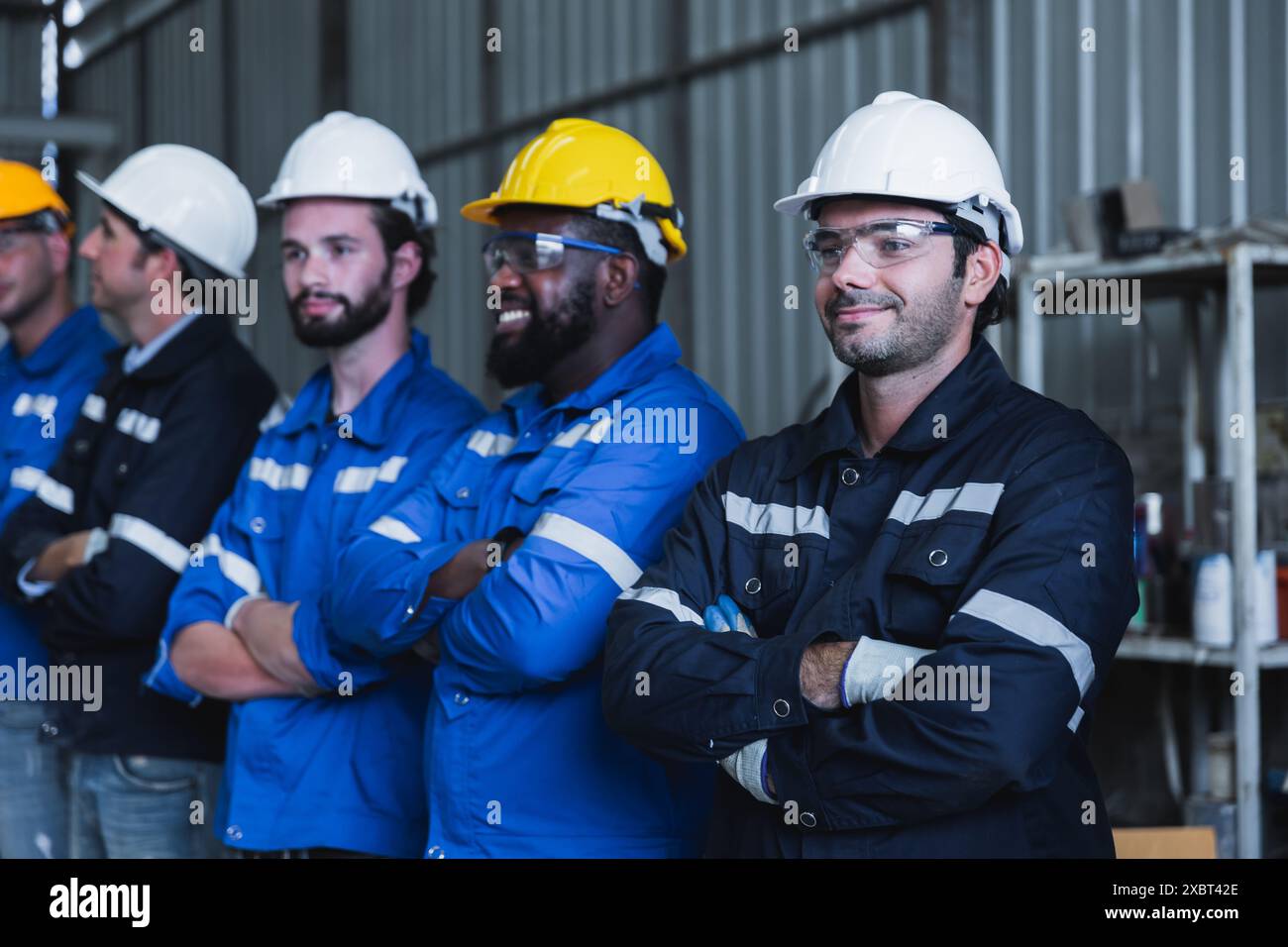 Team of successful group of male and female, corporate workers stand ...