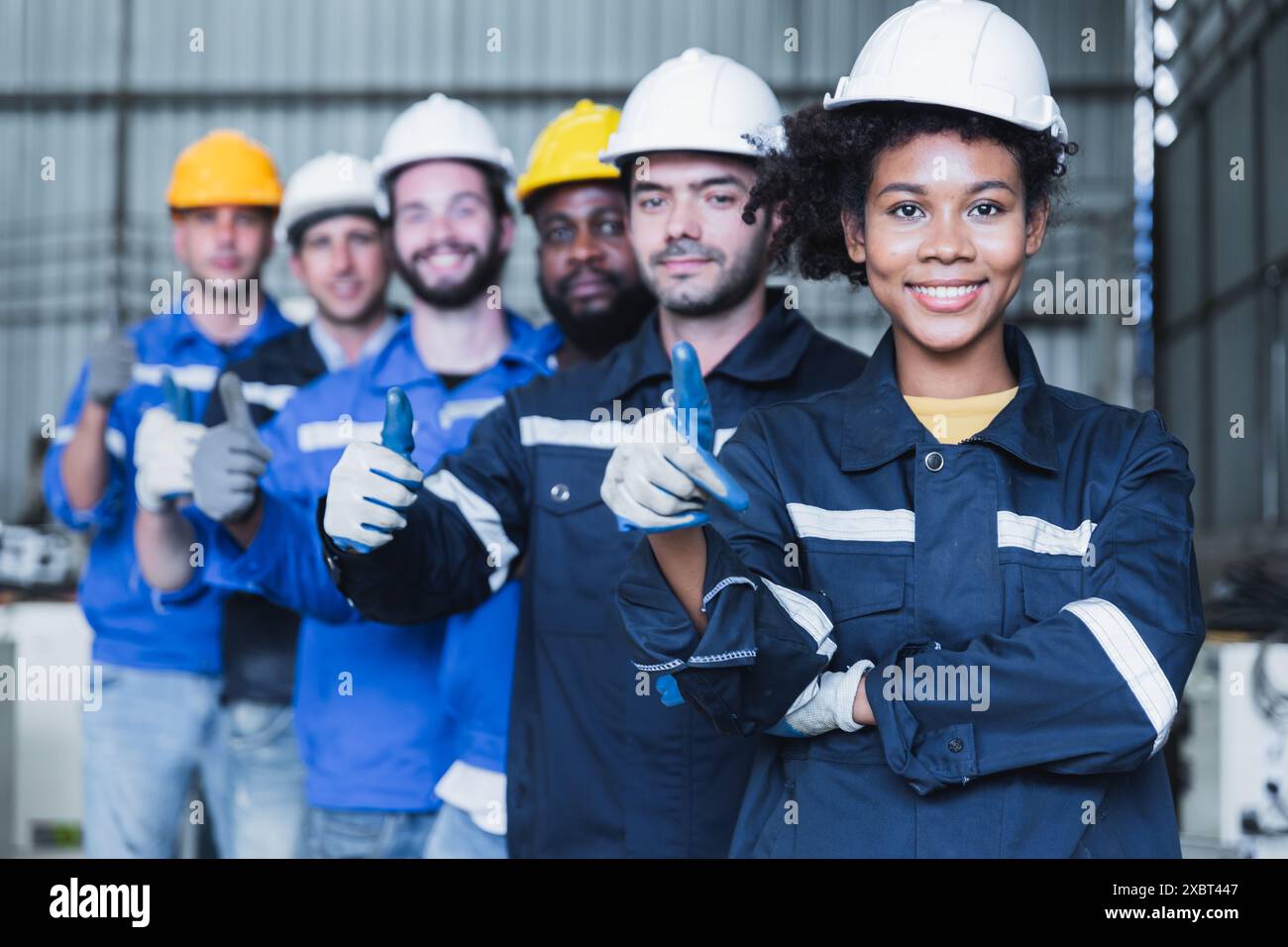 Team of successful group of male and female, corporate workers stand ...