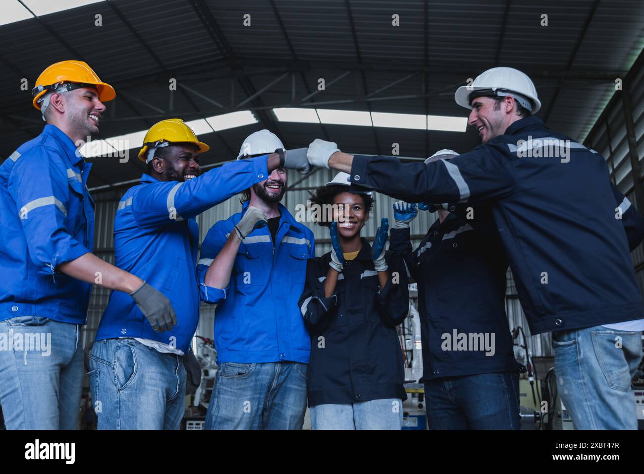 Team of successful group of male and female, corporate workers stand ...