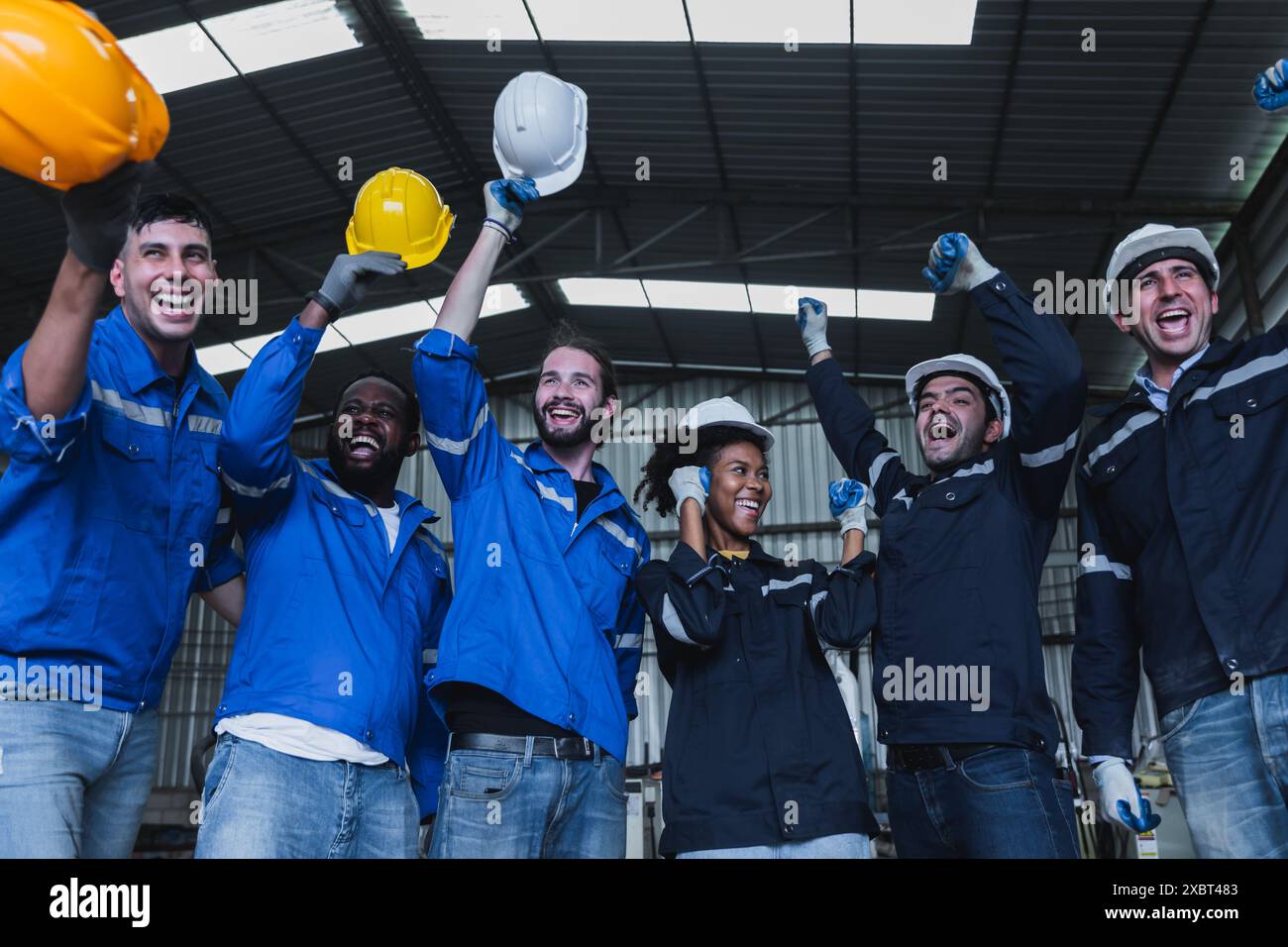 Team of successful group of male and female, corporate workers stand ...
