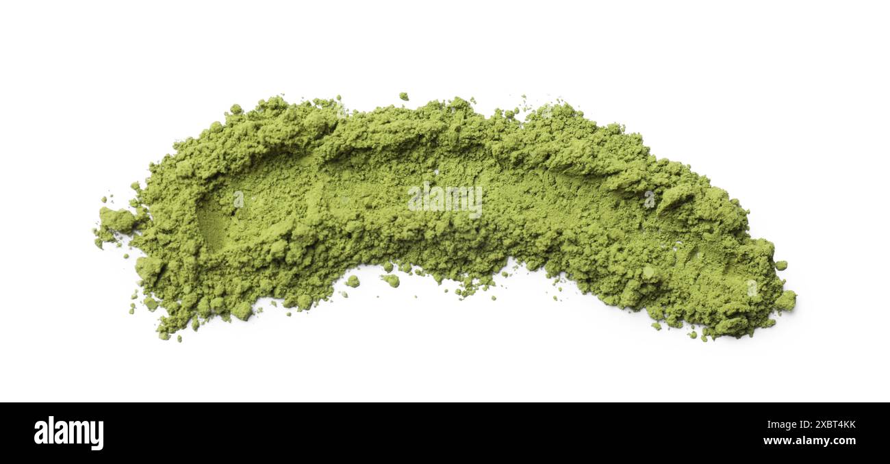 Green matcha powder isolated on white, top view Stock Photo - Alamy