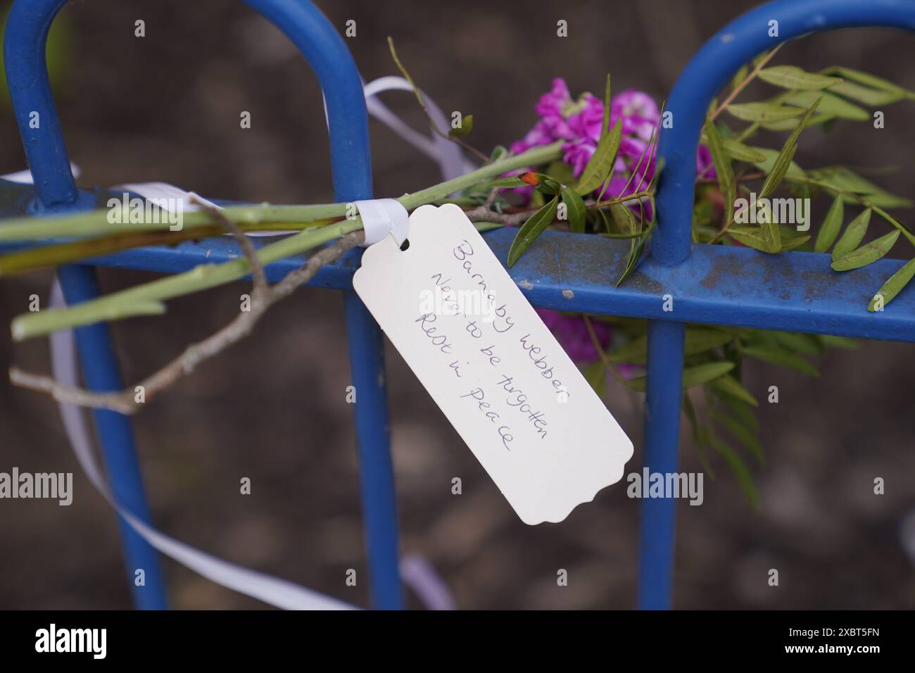 Flowers next to railings in Ilkeston Road in Nottingham on the first ...