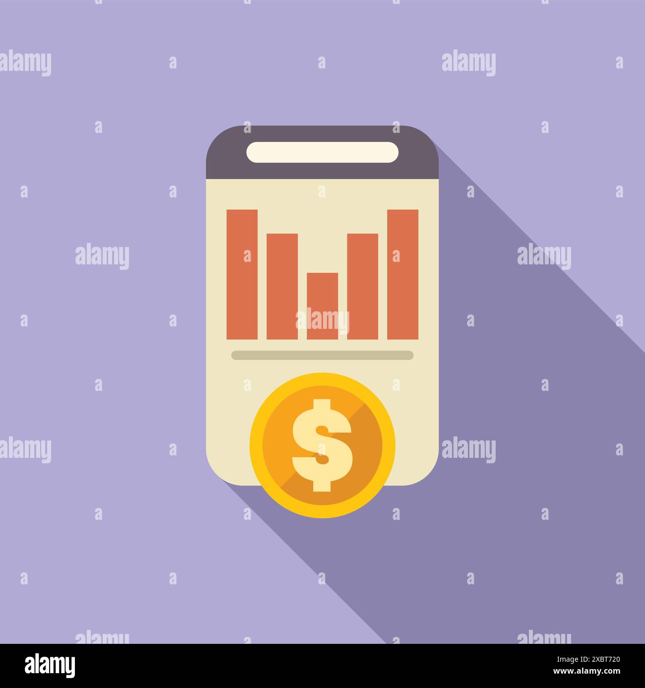 Smartphone showing financial chart and dollar coin for mobile banking ...