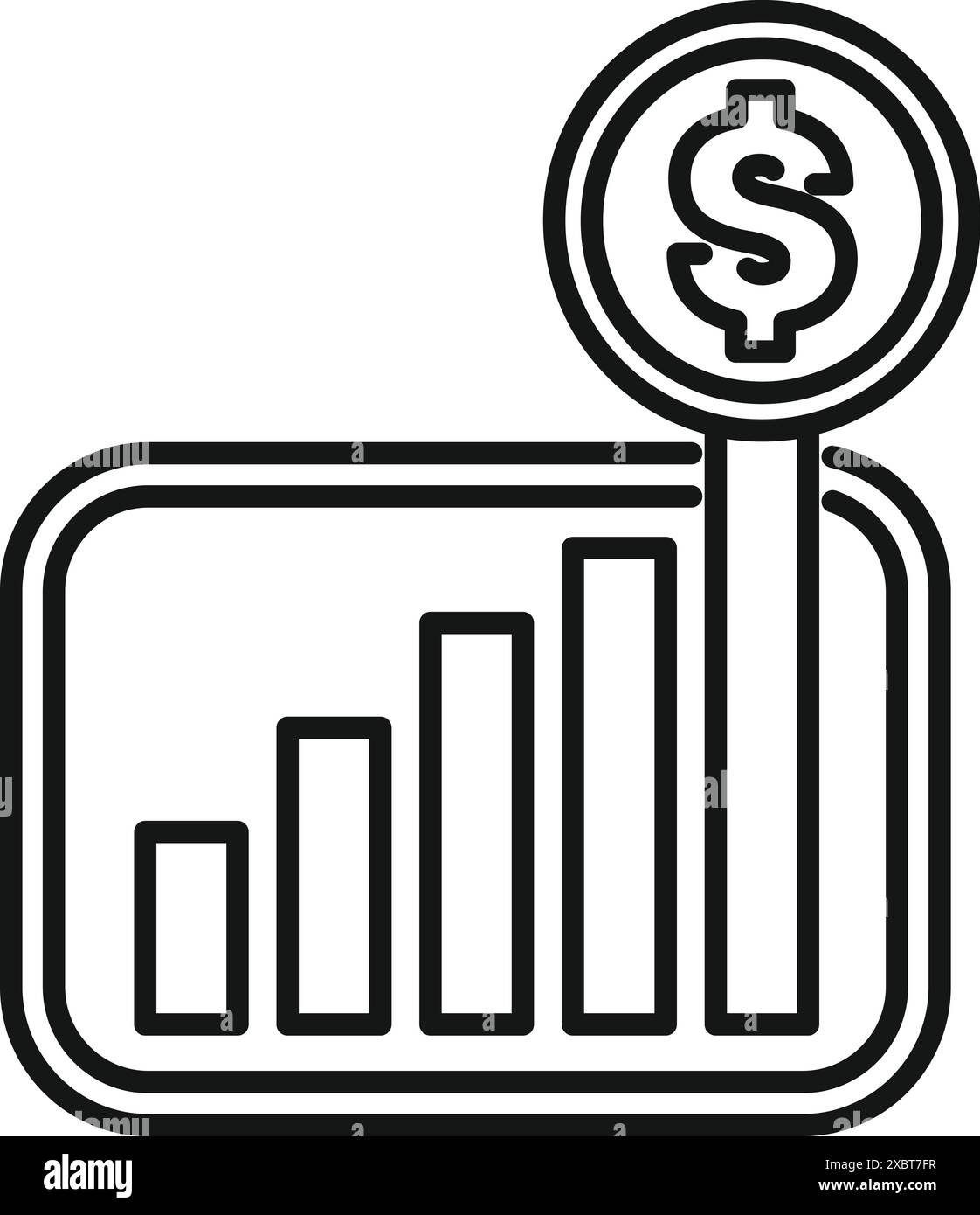 Simple line icon representing a bar chart growing higher with a dollar ...