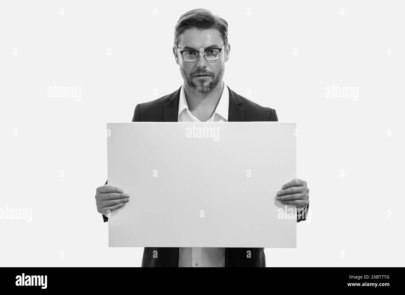 Man holds the sign, blank card. Placard ready for your product. Sign to ...