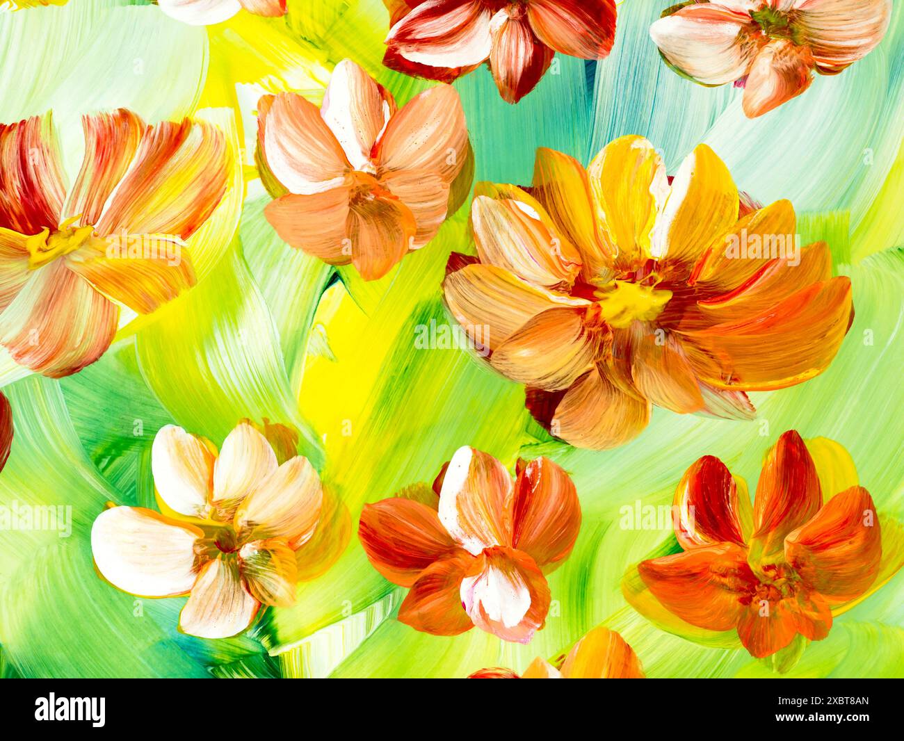 Abstract flowers, original hand drawn, impressionism style, color ...