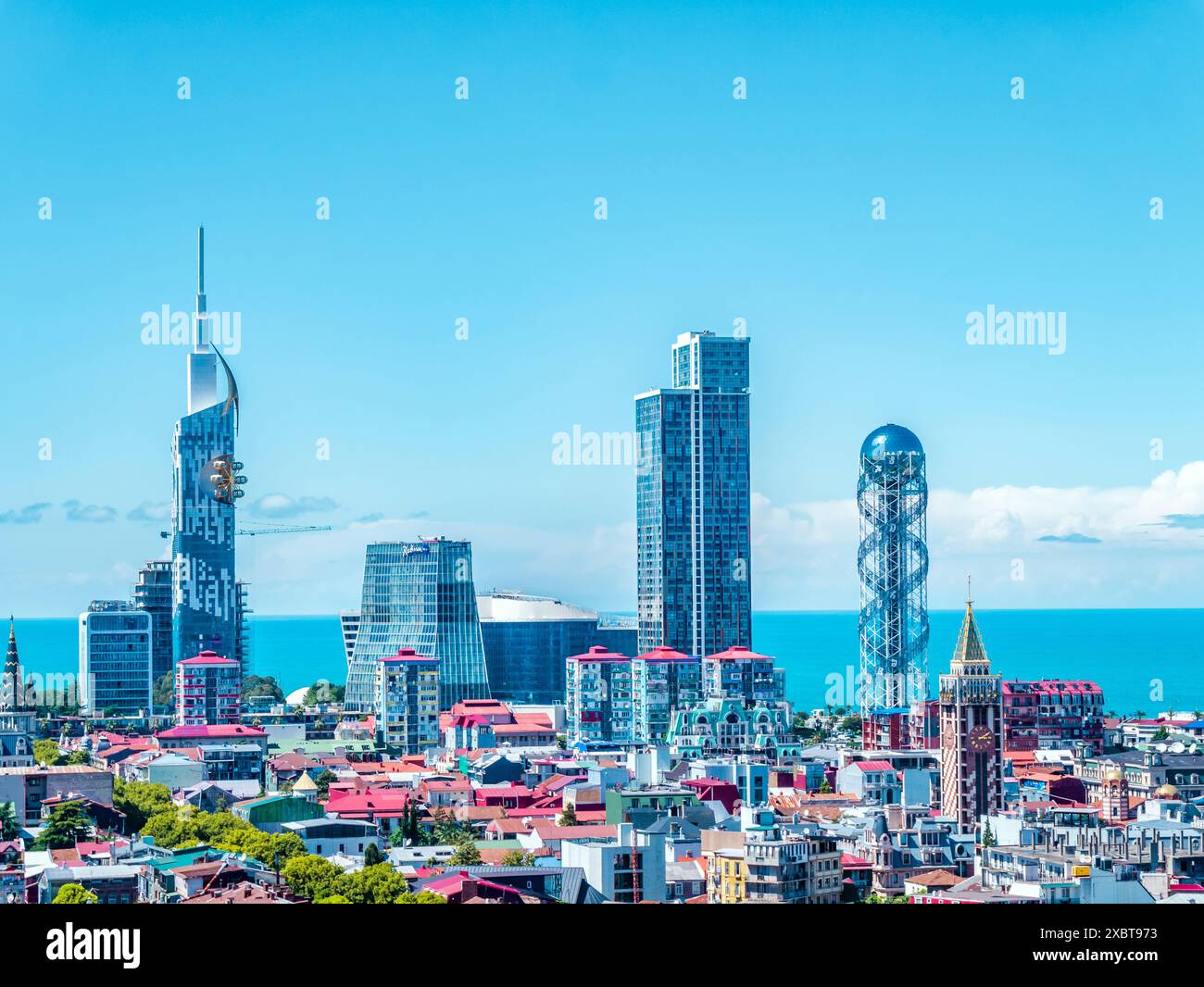View of the Black Sea city of Batumi in Georgia, the Piazza Tower and ...