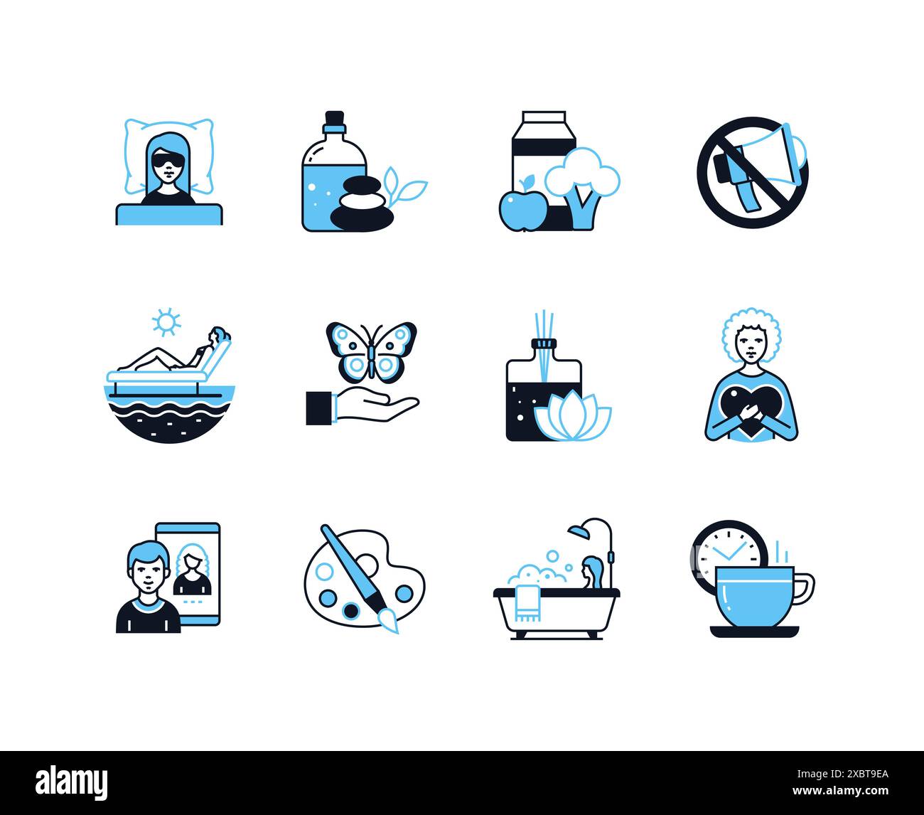 Healthy lifestyle and harmony - line design style icons set Stock ...