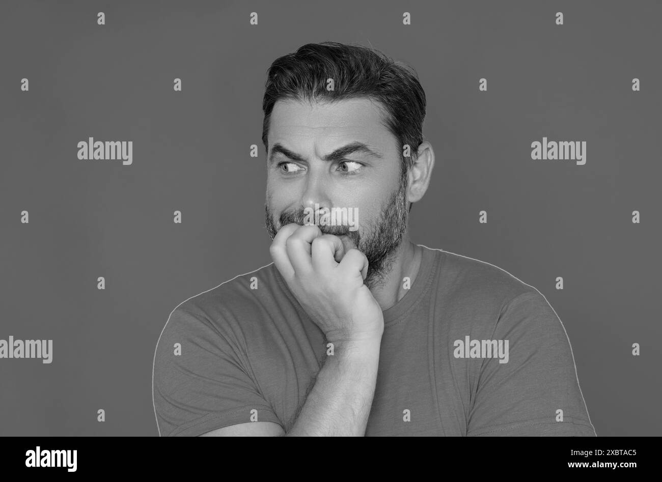 Portrait of thoughtful guy making choice. Handsome man thinking on ...