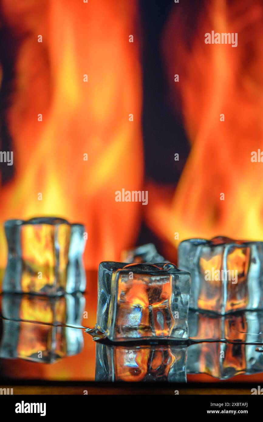 Vibrant depiction of the contrast between fire and ice wallpaper Stock ...