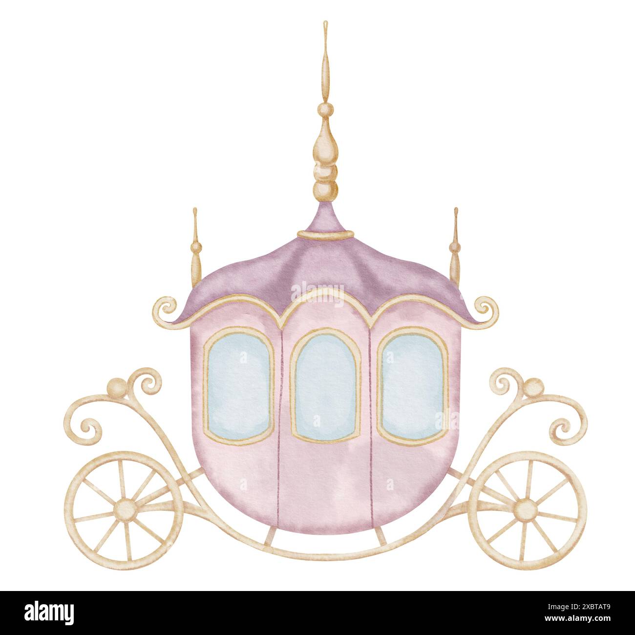 Charming Fairytale Carriage Watercolor Illustration in Pastel Colors ...