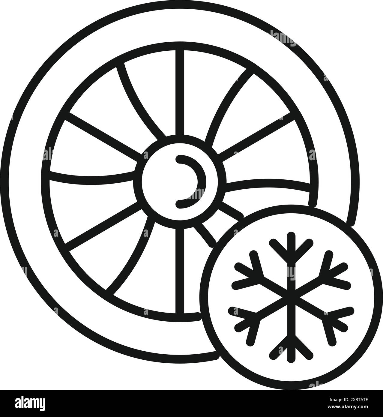 Simple line icon of a wheel with snowflake, representing winter tires ...