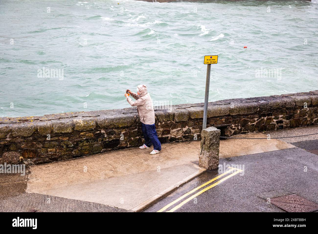 Porthleven, Cornwall, 13th June 2024, Strong winds and heavy rain ...