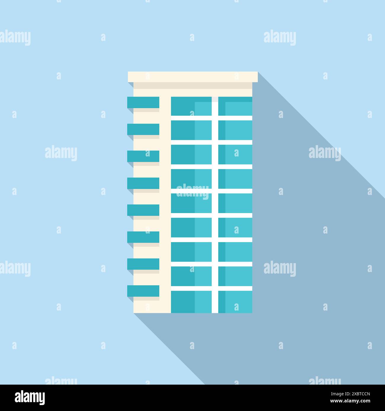 Modern city building with balconies is casting long shadow on sunny day ...