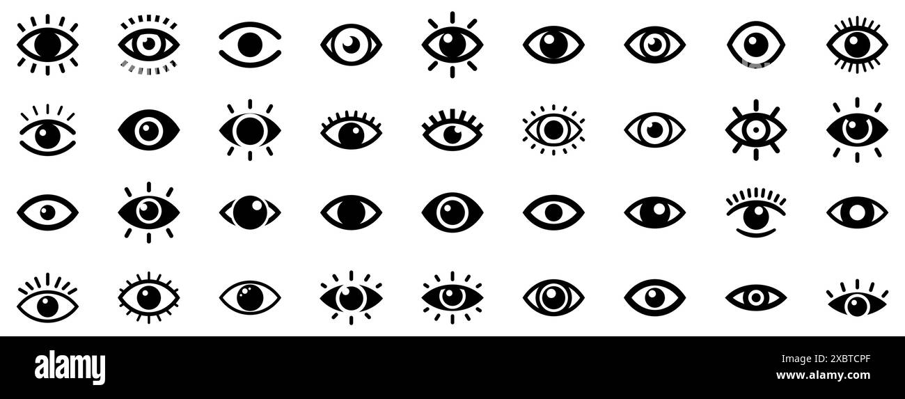 Eye icons set. Different human eye icons. Black symbol of eye Stock ...