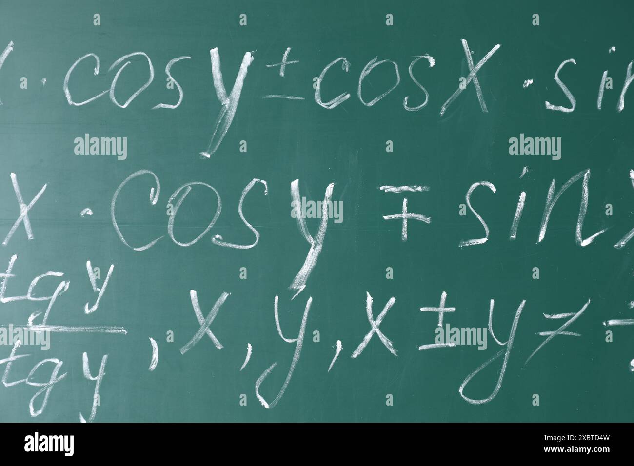 Many different math formulas written on chalkboard Stock Photo - Alamy