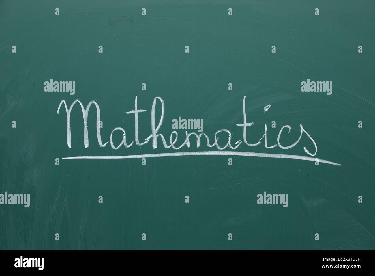 Word Mathematics written with chalk on green board Stock Photo - Alamy