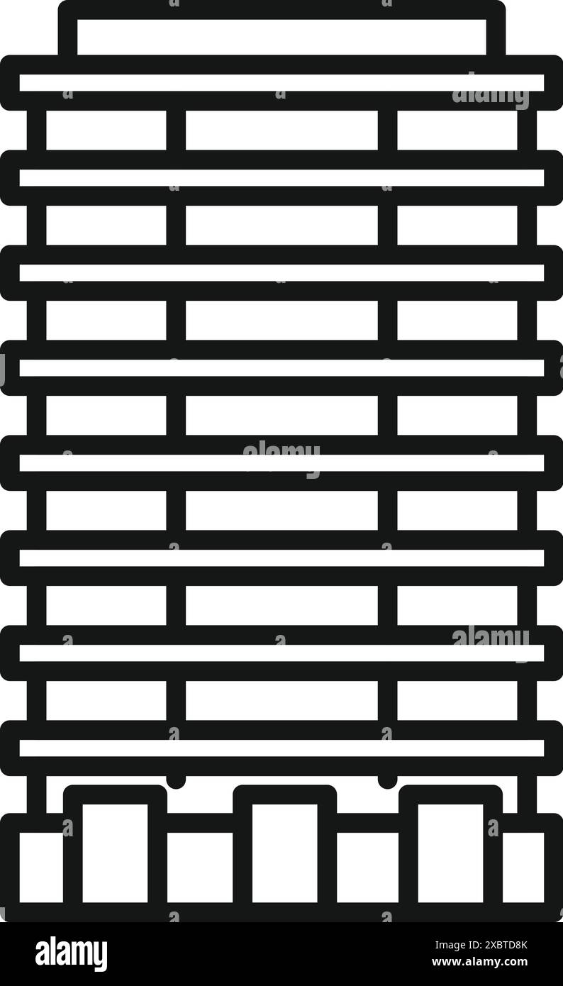 Line drawing of a modern building facade with many windows showing ...