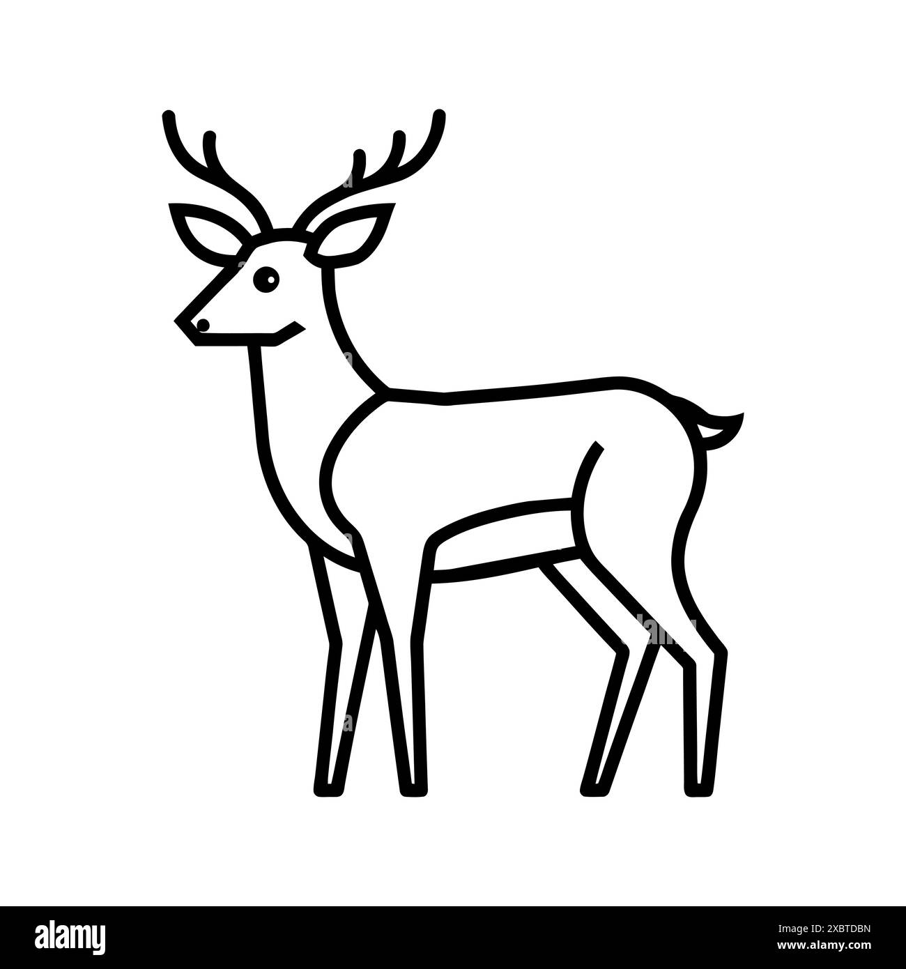 Deer icon. Minimalist black and white illustration of a deer standing ...