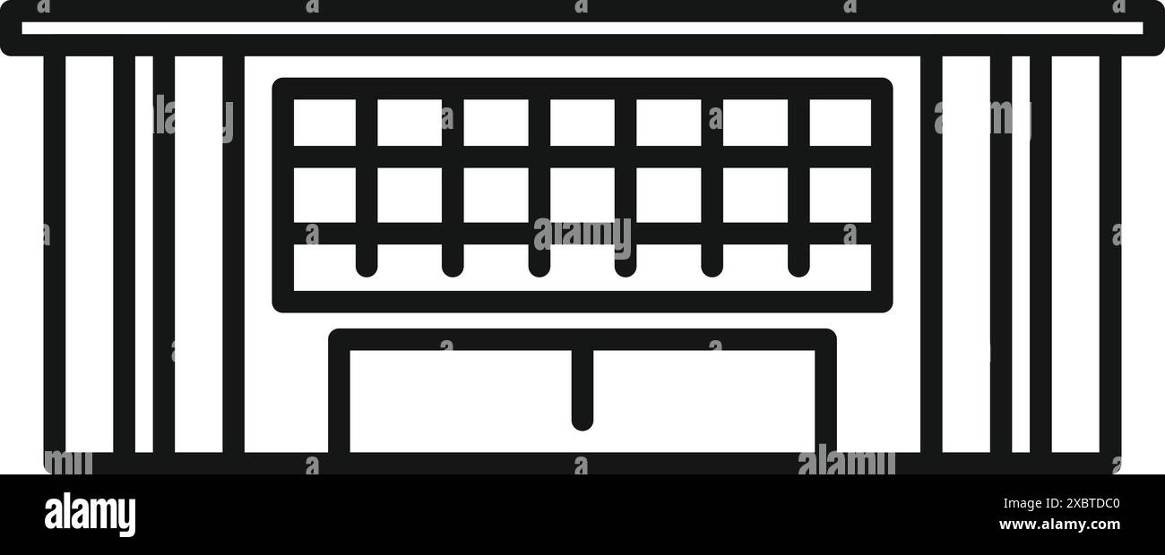 Simple line art drawing of a modern building facade with large windows ...