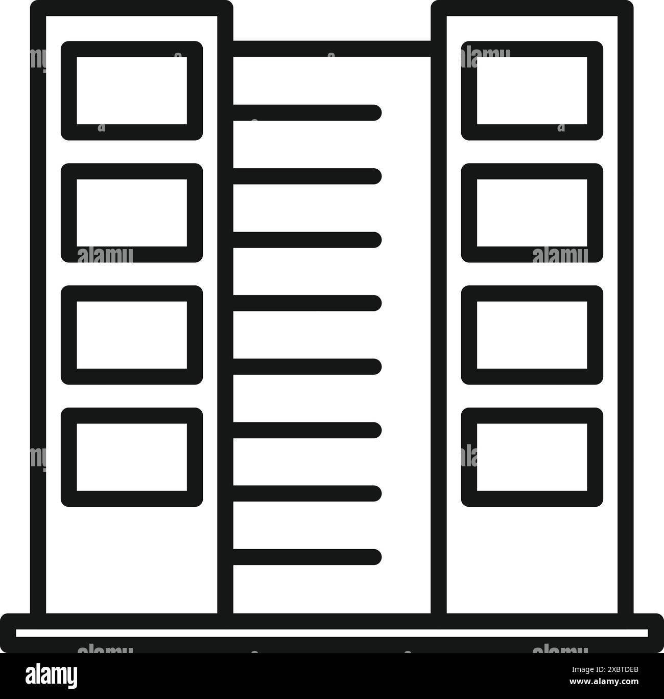 Simple line art icon of a modern building facade featuring multiple ...