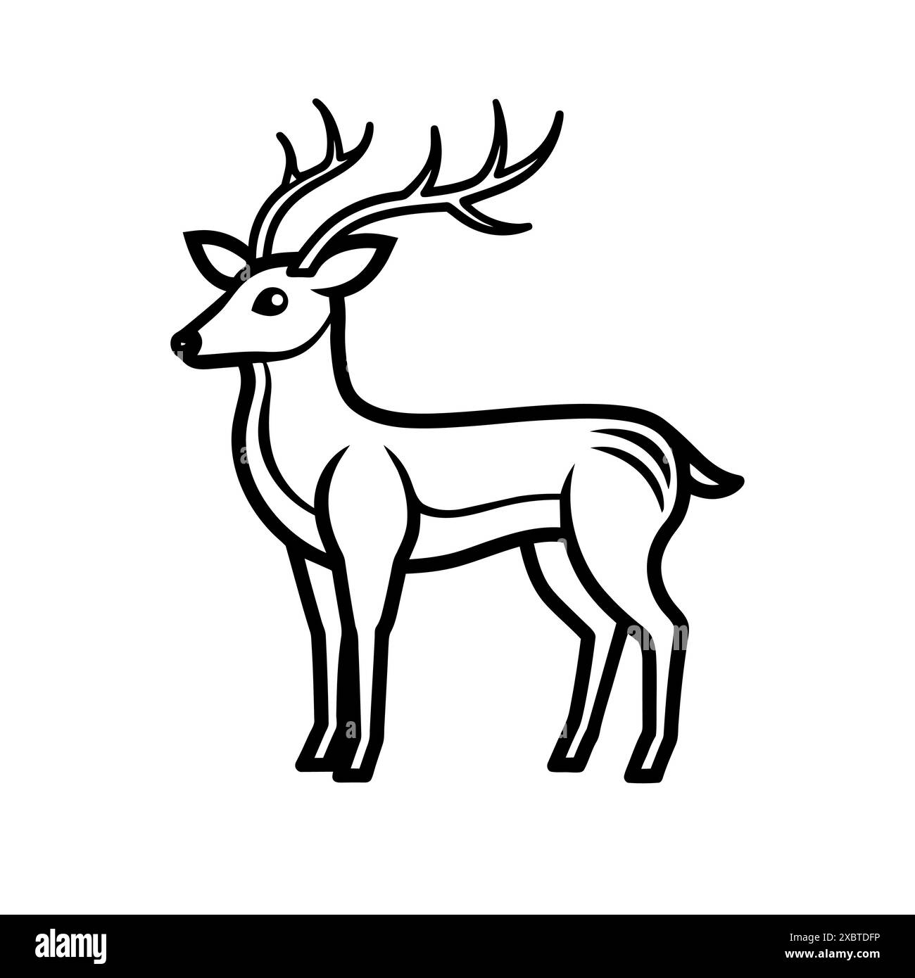 Deer icon. Minimalist black and white illustration of a deer standing ...