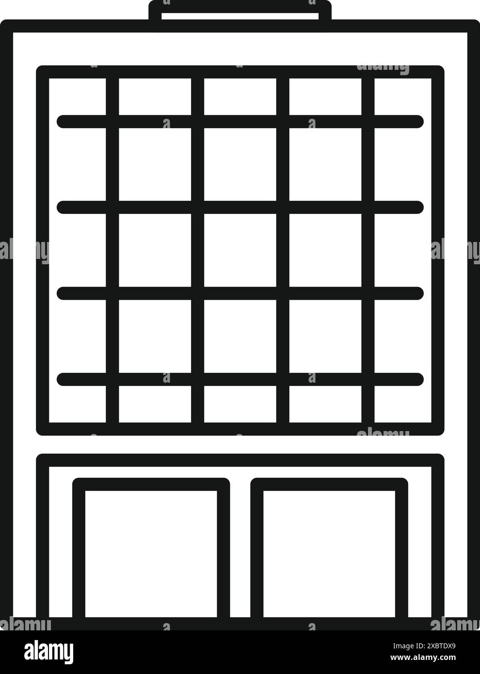 Minimalist line drawing of a modern building facade, featuring large ...