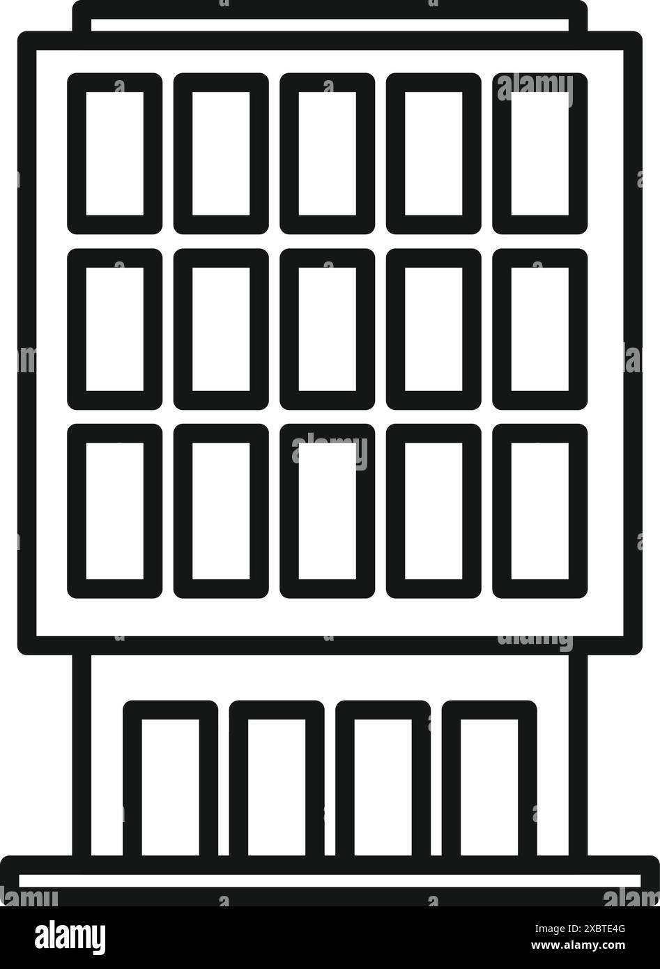 Simple line art illustration of a modern office building exterior facade, perfect for ...