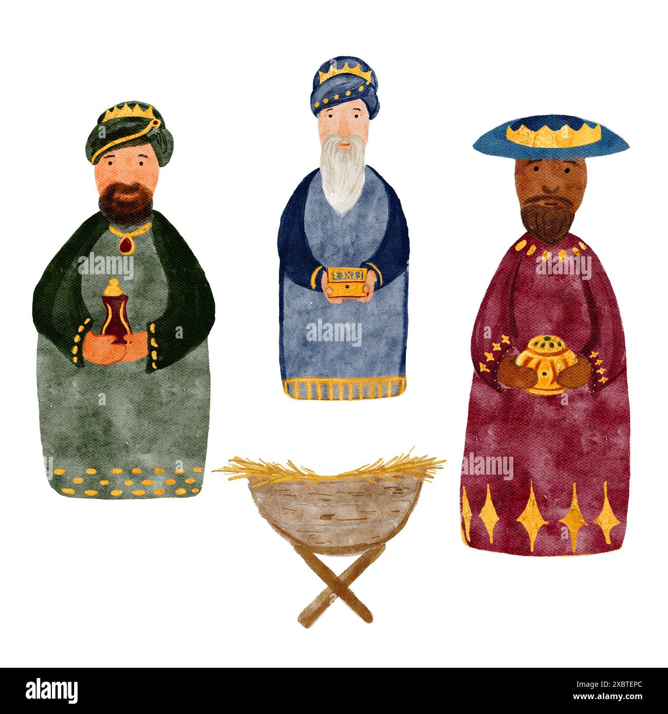 Magi, kings and manger Christmas set hand painted digital watercolor ...