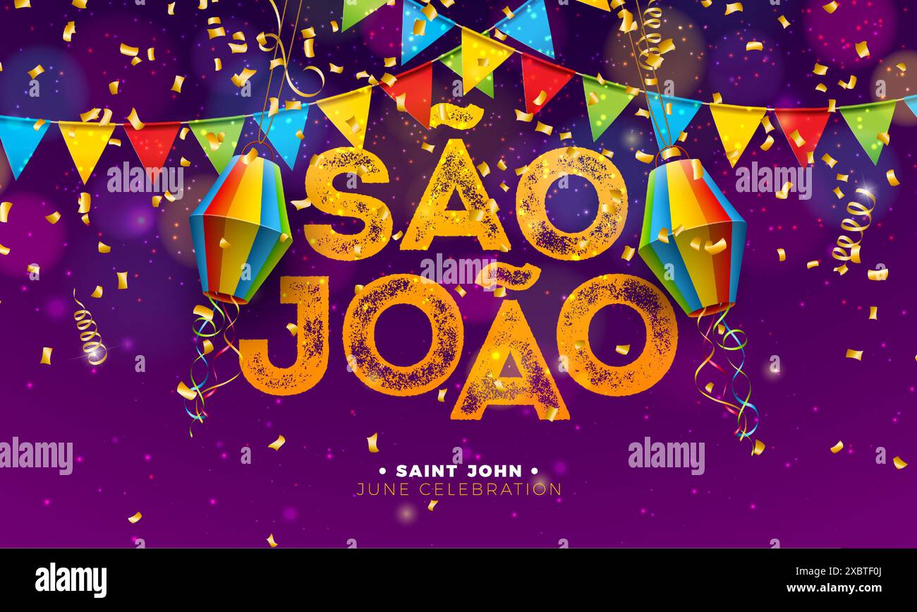 Festa Junina Illustration with Colorful Party Flags and Paper Lantern ...