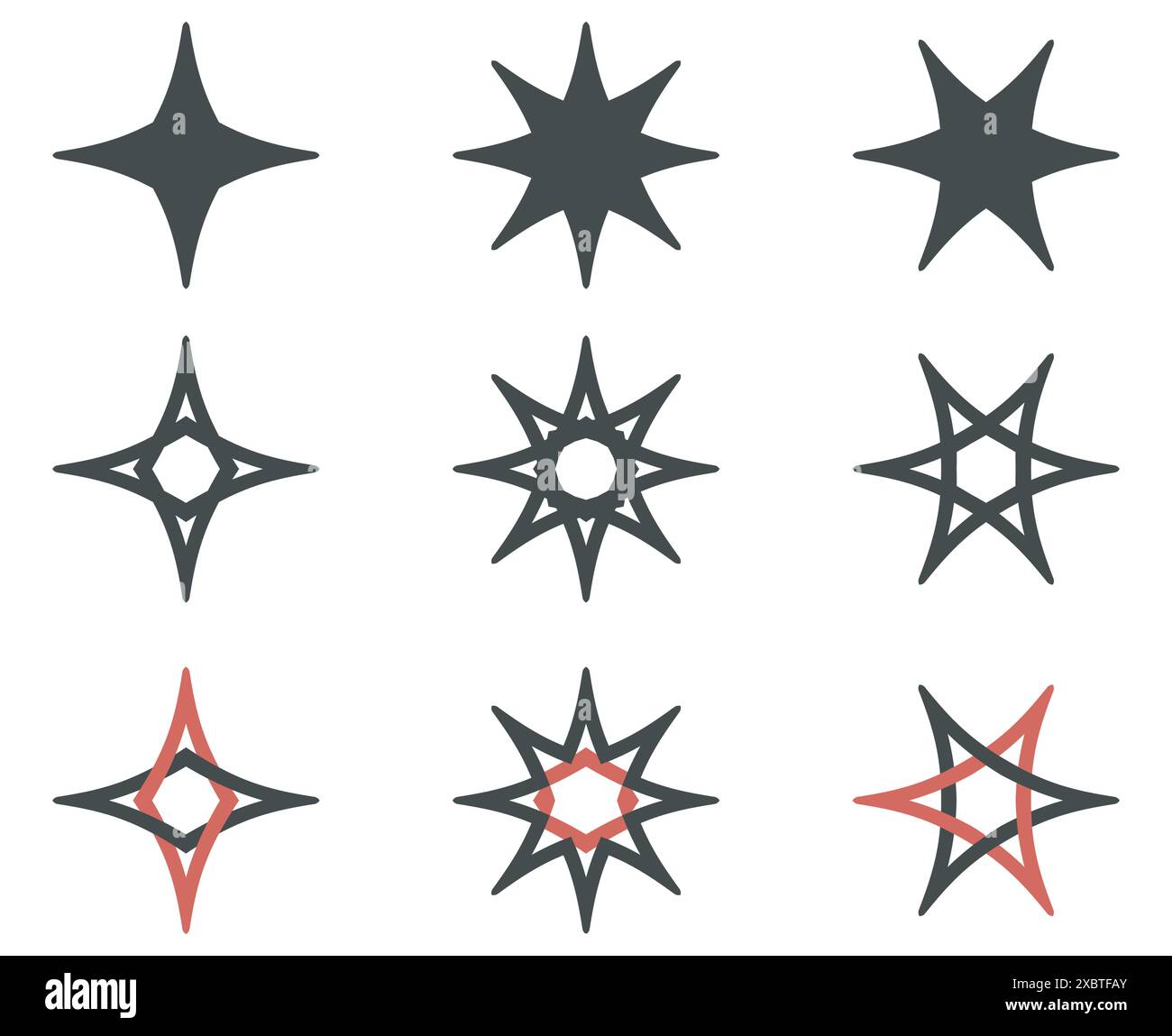 Star symbol icon set. Various outline decorative shape collection ...
