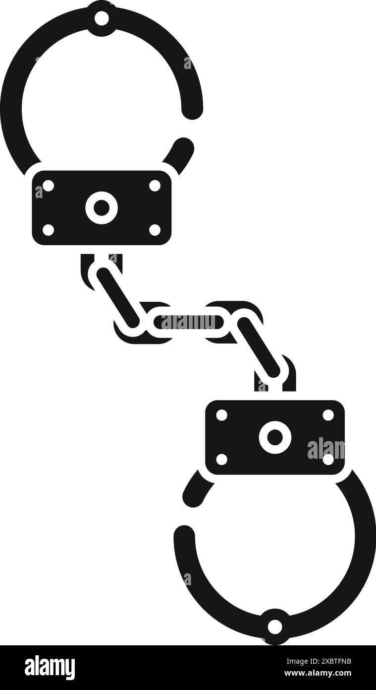 Black metal handcuffs connected with chain symbolizing law enforcement ...
