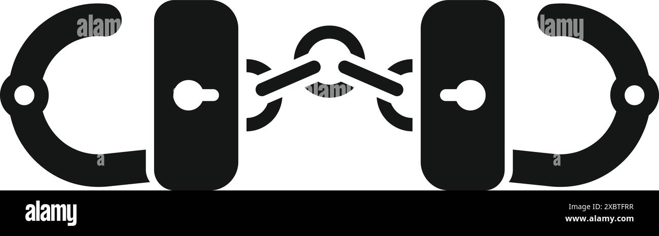 Black metal handcuffs connected with chain for arresting criminals ...