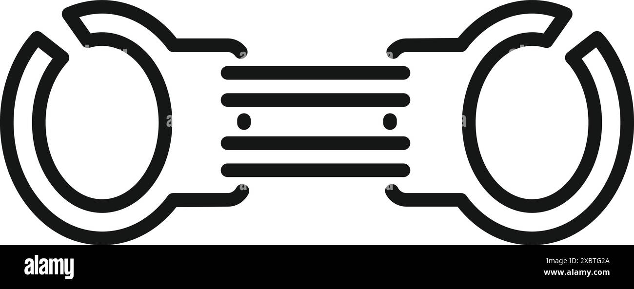 Line drawing of police metal handcuffs connecting with a bar ...