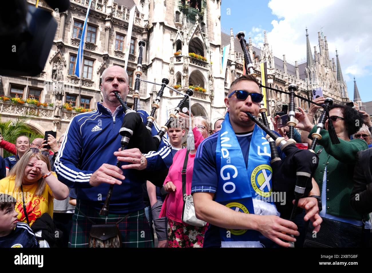 Scottish pipers at Marienplatz. Scotland will face Germany in the Euro ...