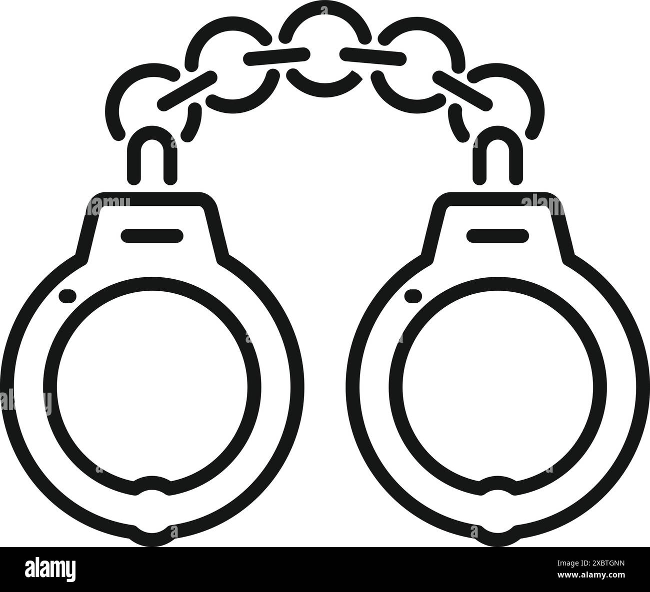 Simple line drawing of a pair of handcuffs connected by a short chain ...