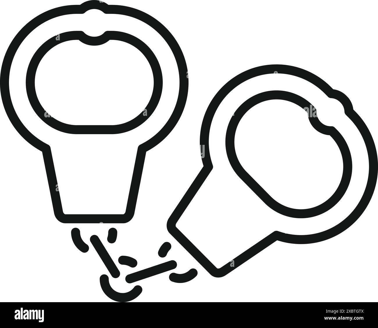 Broken handcuffs are laying on the floor, symbolizing freedom and ...